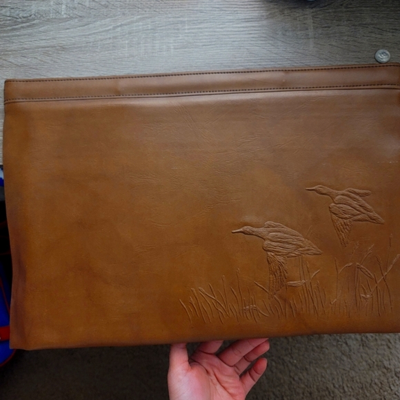 Office | Vintage Leather Purse Satchel Flying Ducks Birds Brown | Poshmark